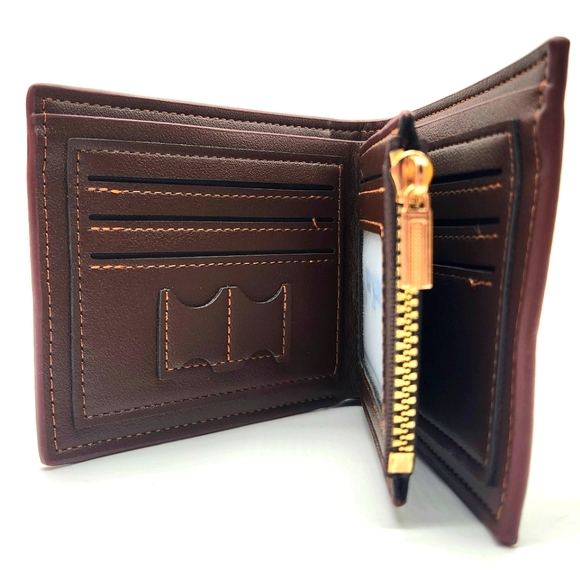 Bags | Nwot Mens Faux Leather Bifold 11 Card Slot Wallet W Zippered ...